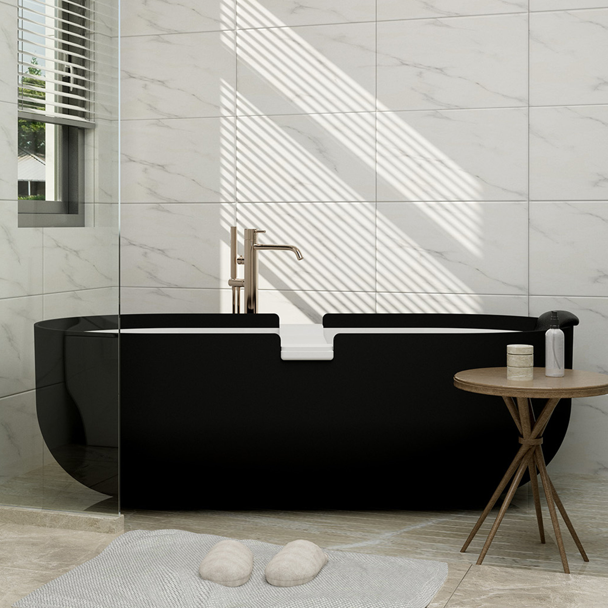 CASAINC Hudson 67" x 30" Solid Surface Stone Soaking Bathtub with Pollow | Wayfair